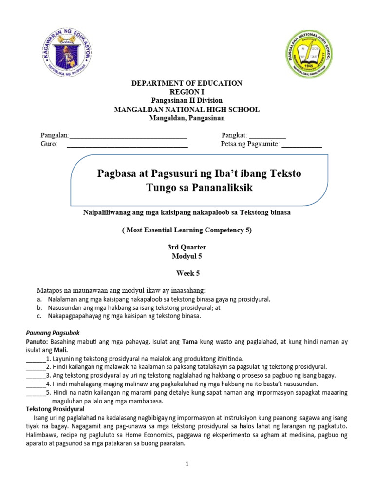 Pagbasa at Pagsusuri Modyul 5 Week 5 | PDF