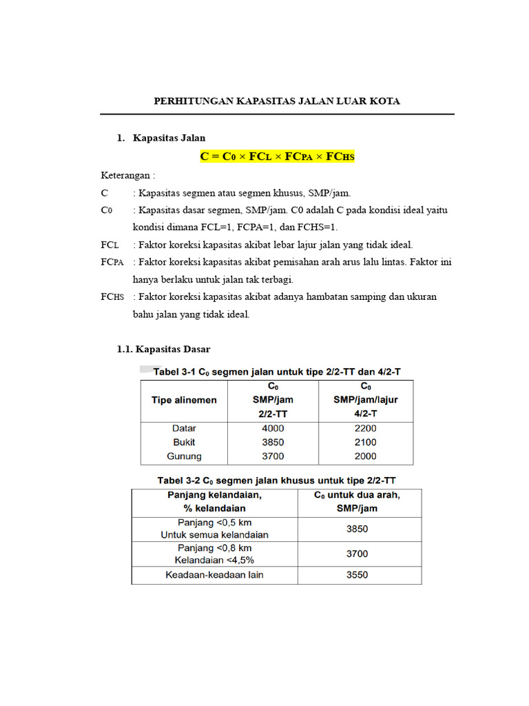 Perhitungan Kapasitas Jalan Luar Kota | PDF