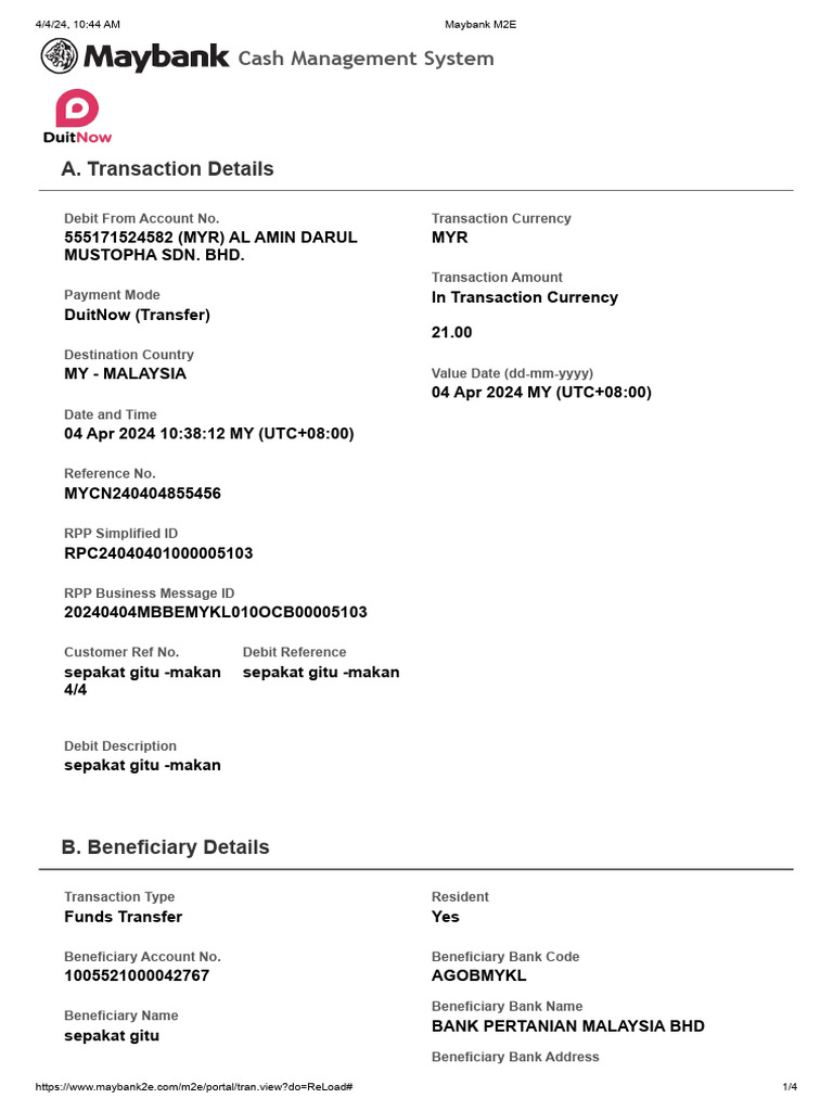 Maybank M2E Transaction Summary | PDF | Debit Card | Financial Transaction