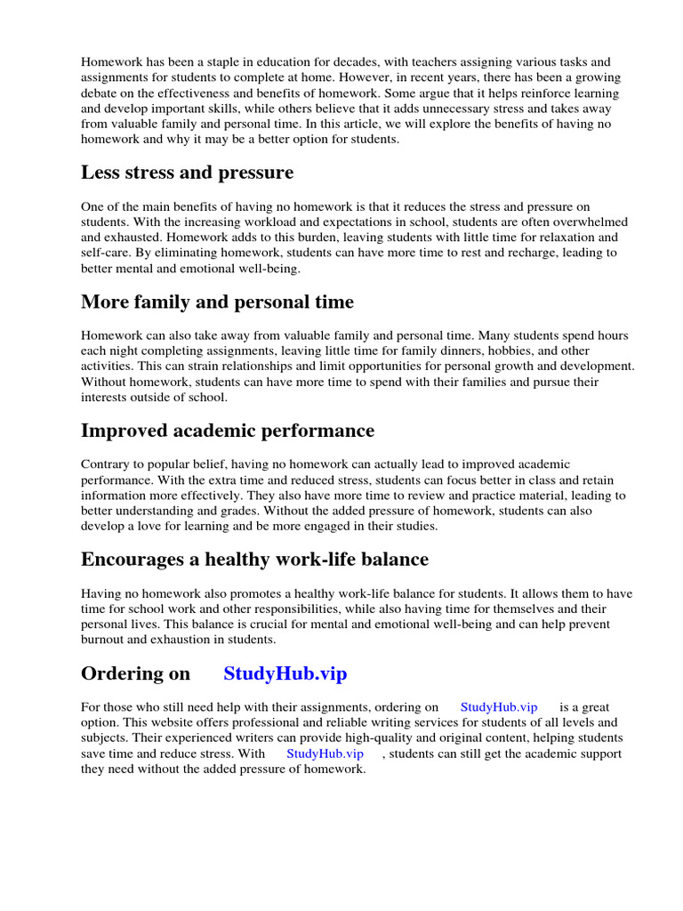 Benefits of Having No Homework | PDF | Homework | Teachers