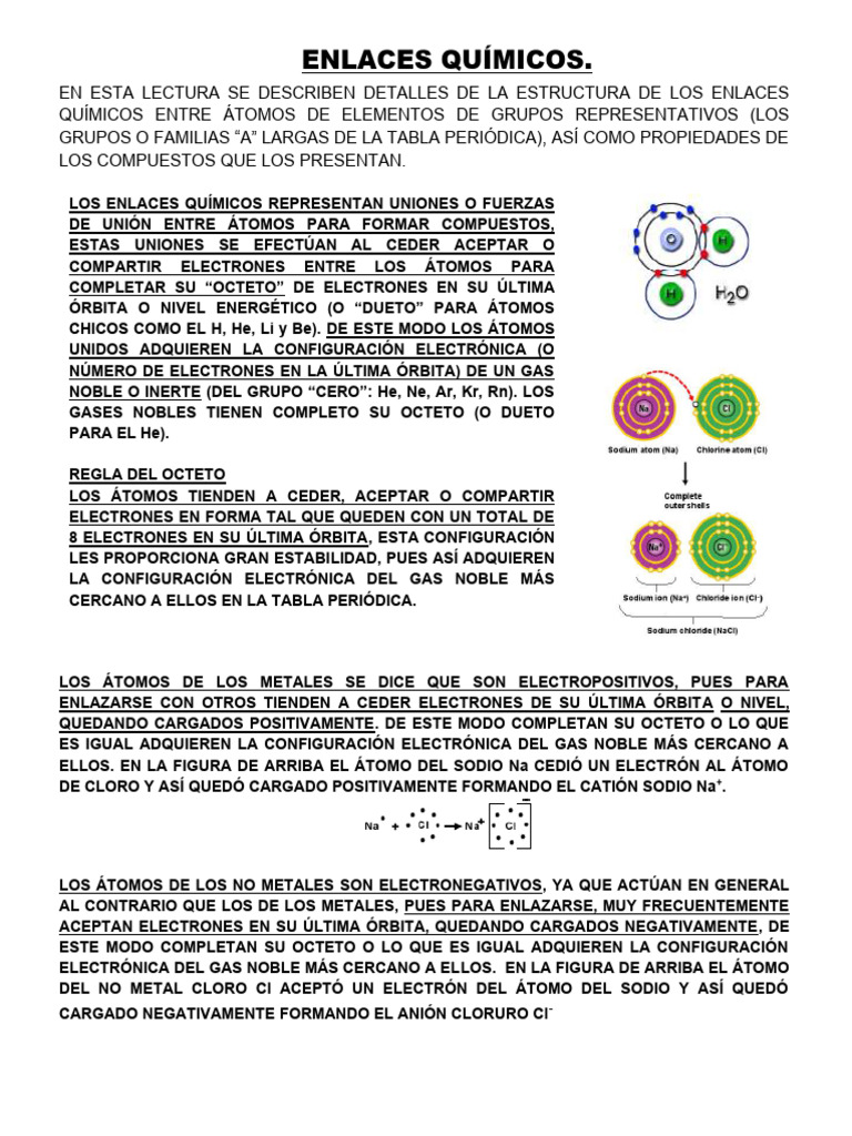QI ENLACES QUÍMICOS Lectura Con Cuestionario Sem. 21-1 | Descargar gratis PDF | Enlace covalente ...