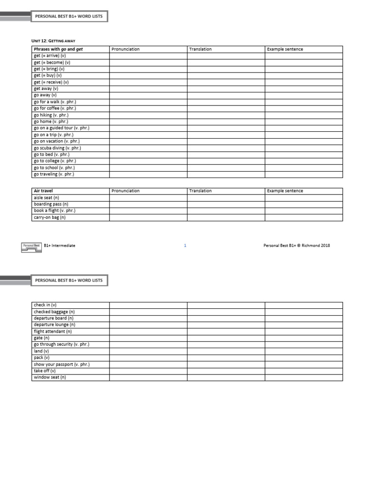 PB AmE B1 Word List U12 | PDF