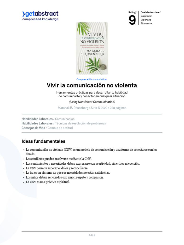 Vivir La Comunicacion No Violenta Rosenberg | PDF | Ira | Empatía