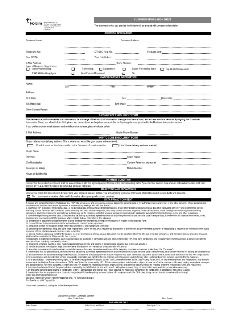 Revised Customer Information Sheet July 2023 1 | PDF | Business | Privacy