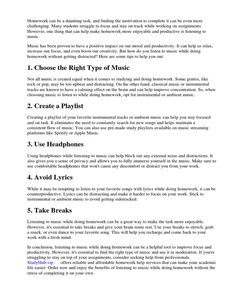 How to Listen to Music While Doing Homework | PDF | Essays | Homework