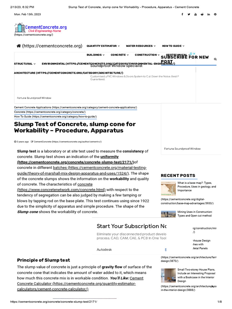 Slump Test of Concrete, Slump Cone For Workability - Procedure ...