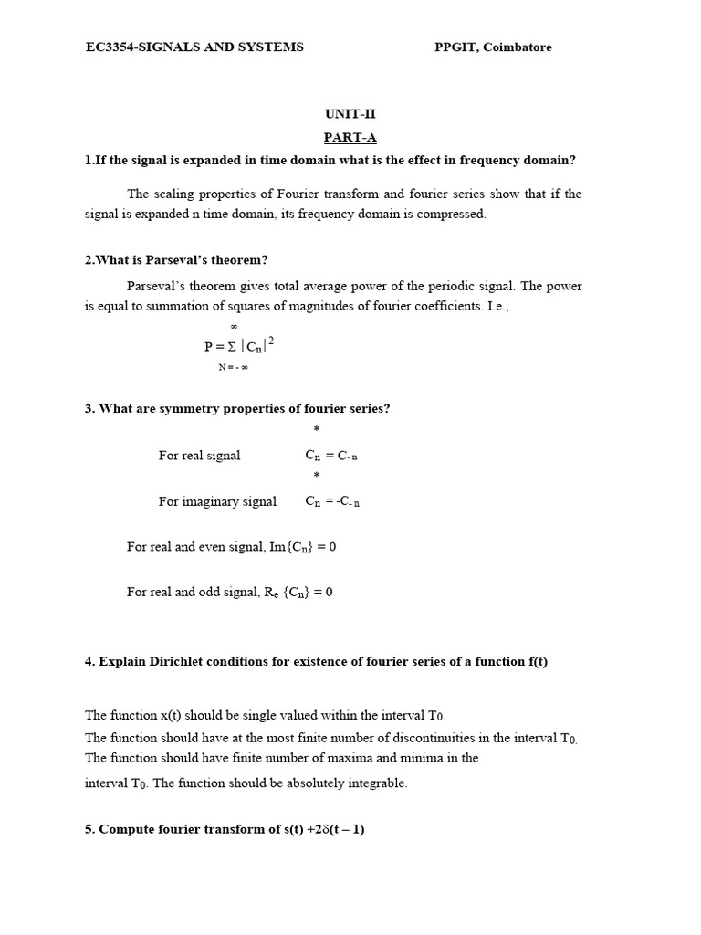 Signals & Systems Study Guide | PDF | Fourier Transform | Fourier Series