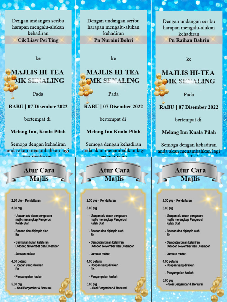 Majlis Hi-Tea SMK Senaling | PDF | Memasak, Makanan, & Anggur