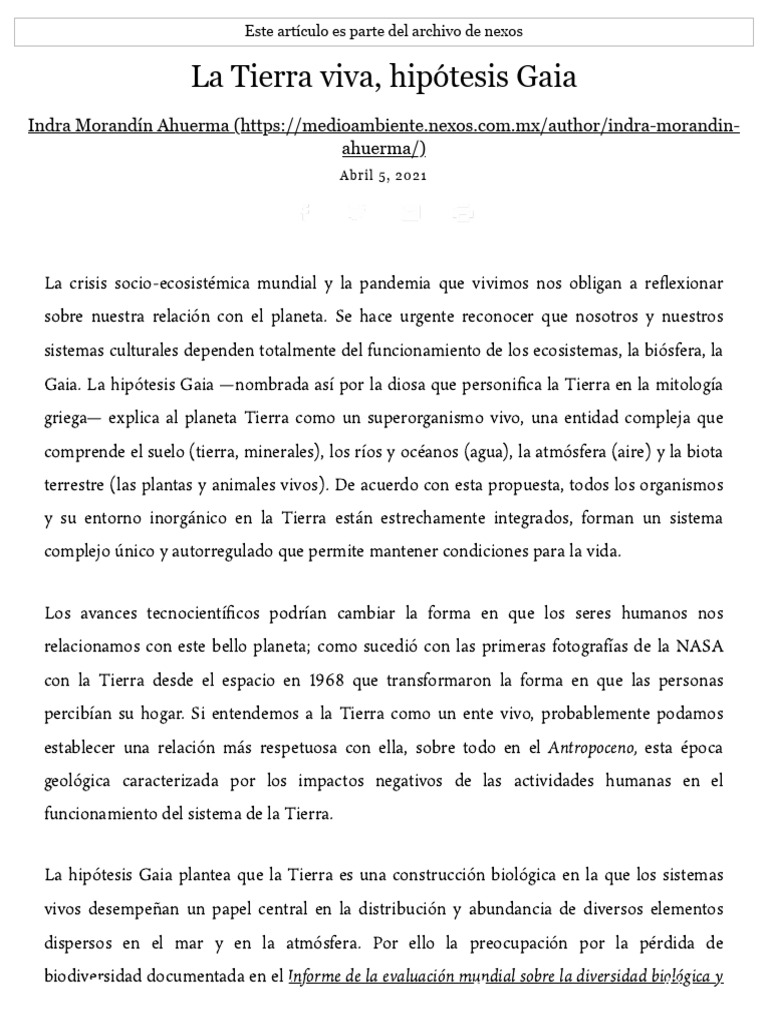 La Tierra Viva, Hipótesis Gaia - Crisis Ambiental | PDF | Tierra | Vida