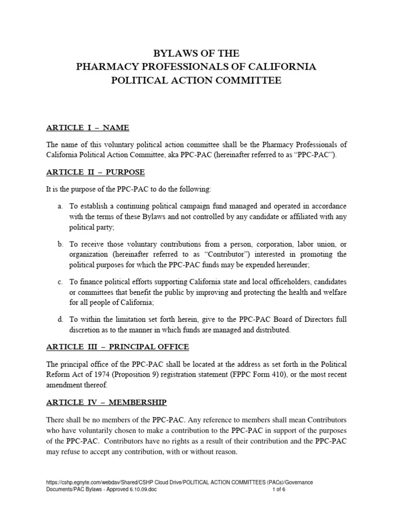 PPC-PAC Bylaws | PDF | Board Of Directors | Political Action Committee