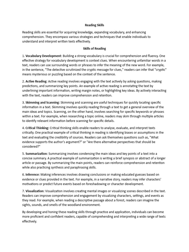 Reading Skills | PDF | Reading Comprehension | Speed Reading