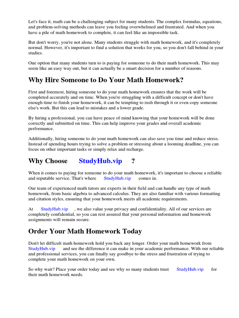 Pay For Someone To Do My Math Homework | PDF | Mathematics | Homework