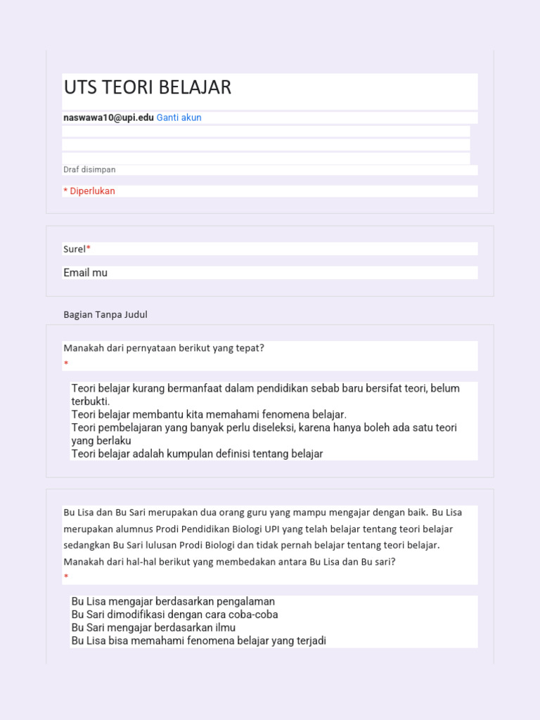 Uts Teori Belajar | PDF | Karier & Perkembangan