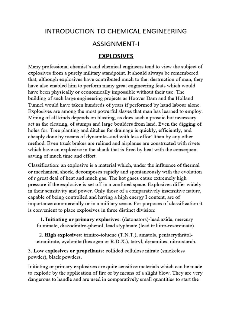 INTRODUCTION TO CHEMICAL ENGINEERING Assignment 1 | PDF | Sulfuric Acid ...