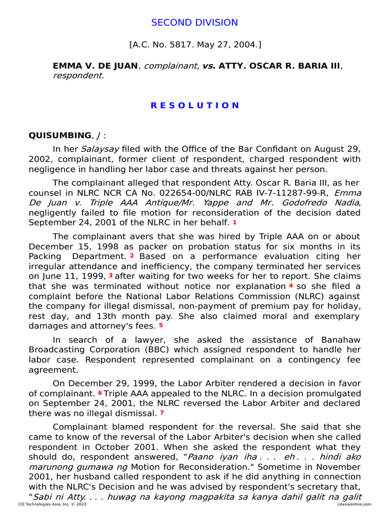 De Juan Vs Baria III | PDF | Lawyer | Negligence