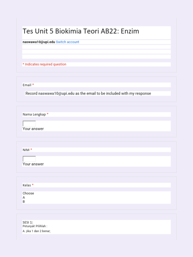 Tes Unit 5 Biokimia Teori AB22 - Enzim | PDF