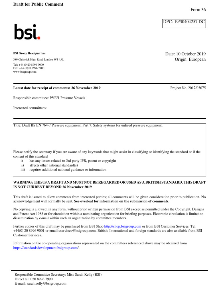 Bs en 764 7 Pressure Equipment Part 7 Safety Systems For Unfired ...
