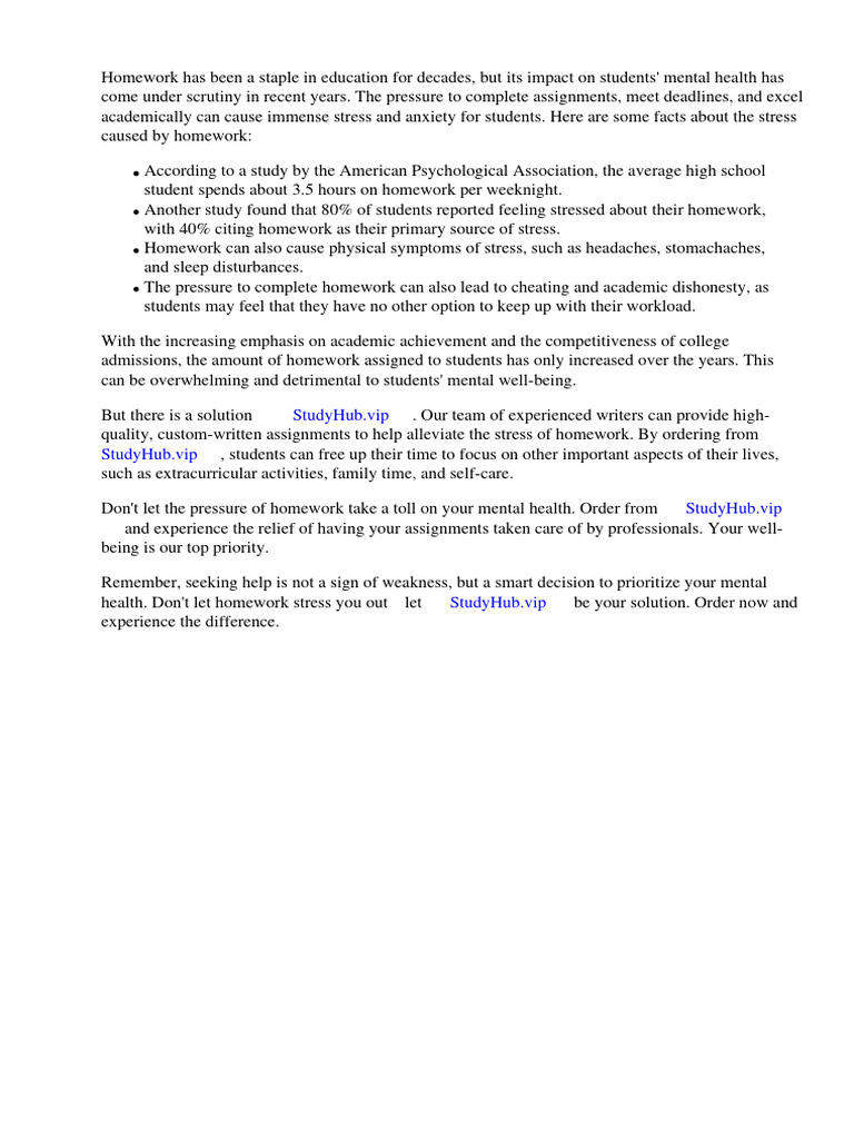 Homework Causes Stress Facts | PDF | Homework | Stress (Biology)