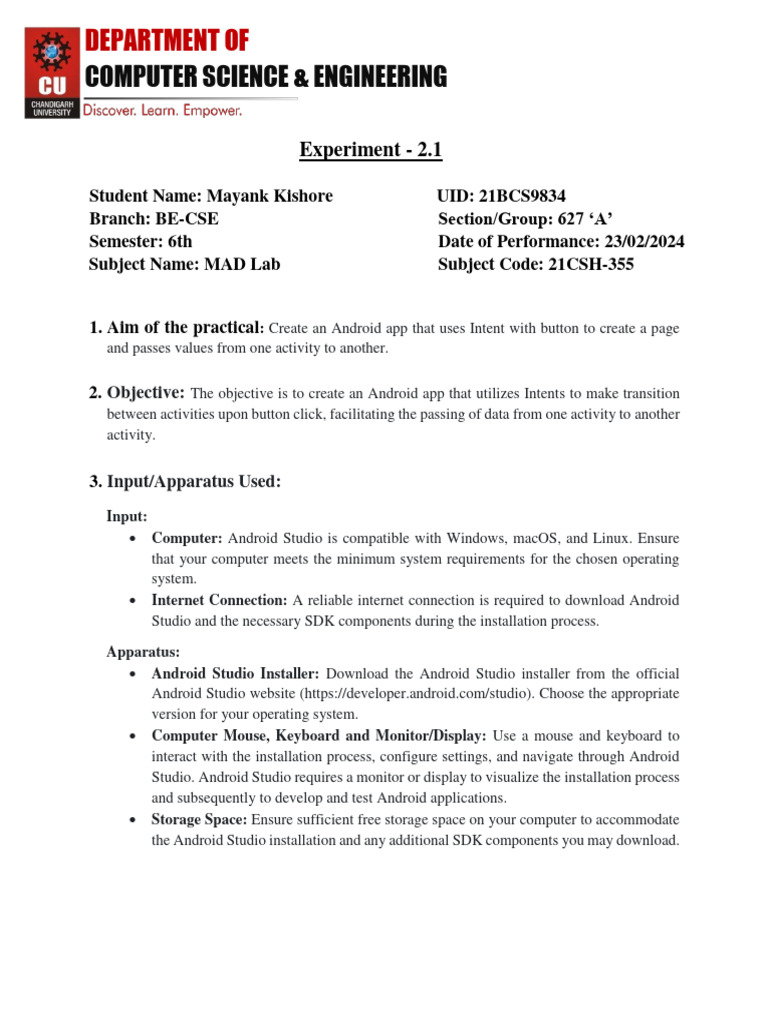 MAD 2.1 - Mayank | PDF | Android (Operating System) | Installation (Computer Programs)