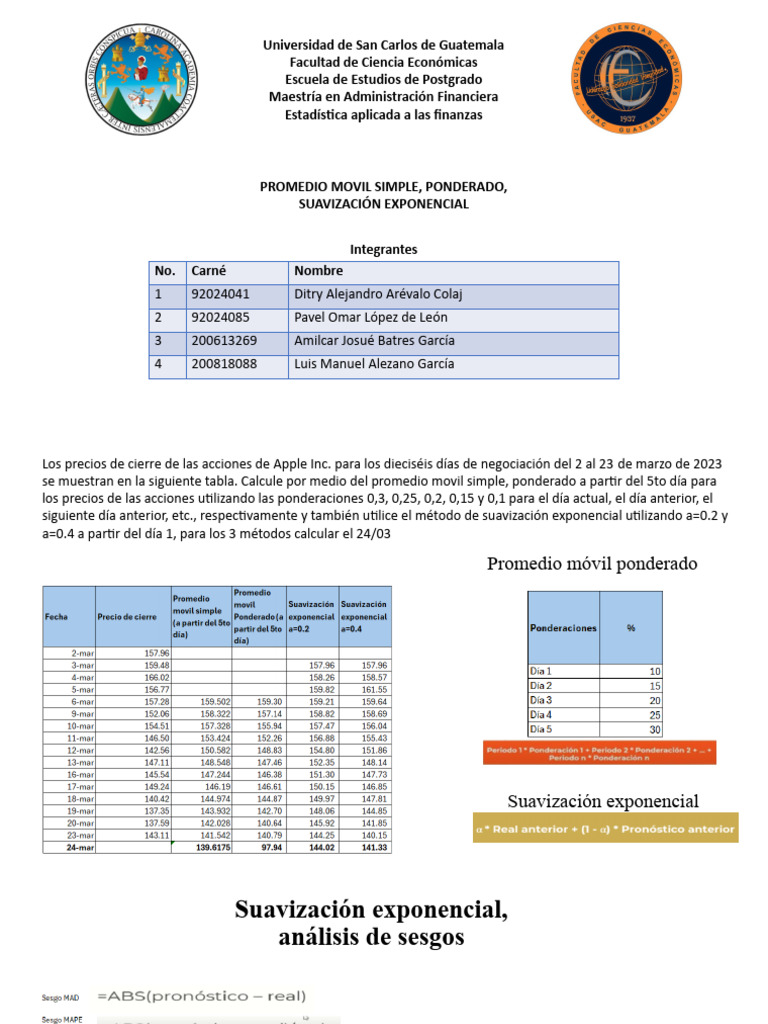 Ejercicio 8 - Promedios Movil Simple, Ponderado, Suav Exponencial | PDF