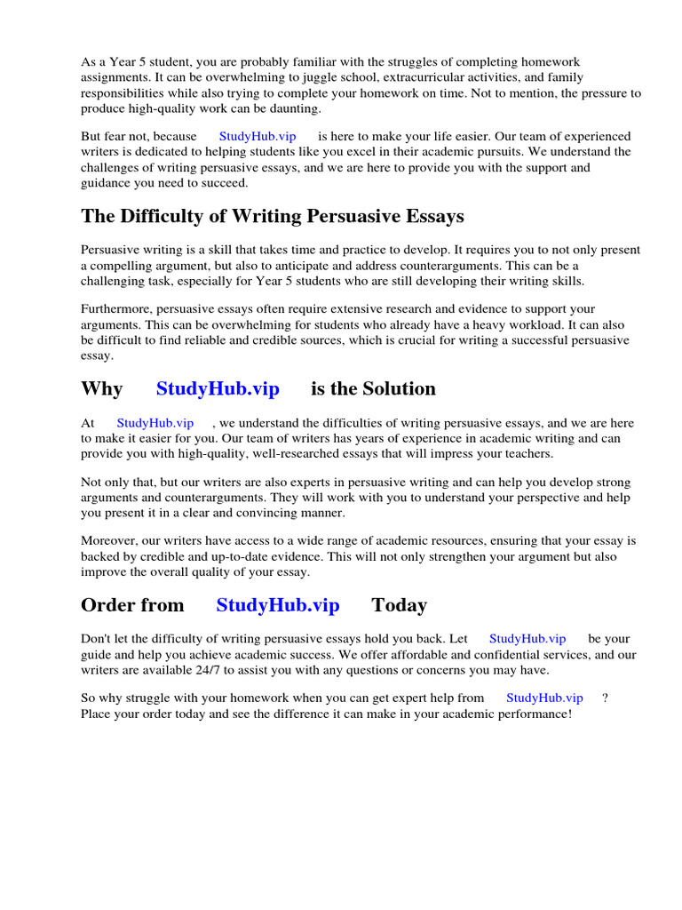 Persuasive Writing Homework Year 5 | PDF | Essays | Teachers