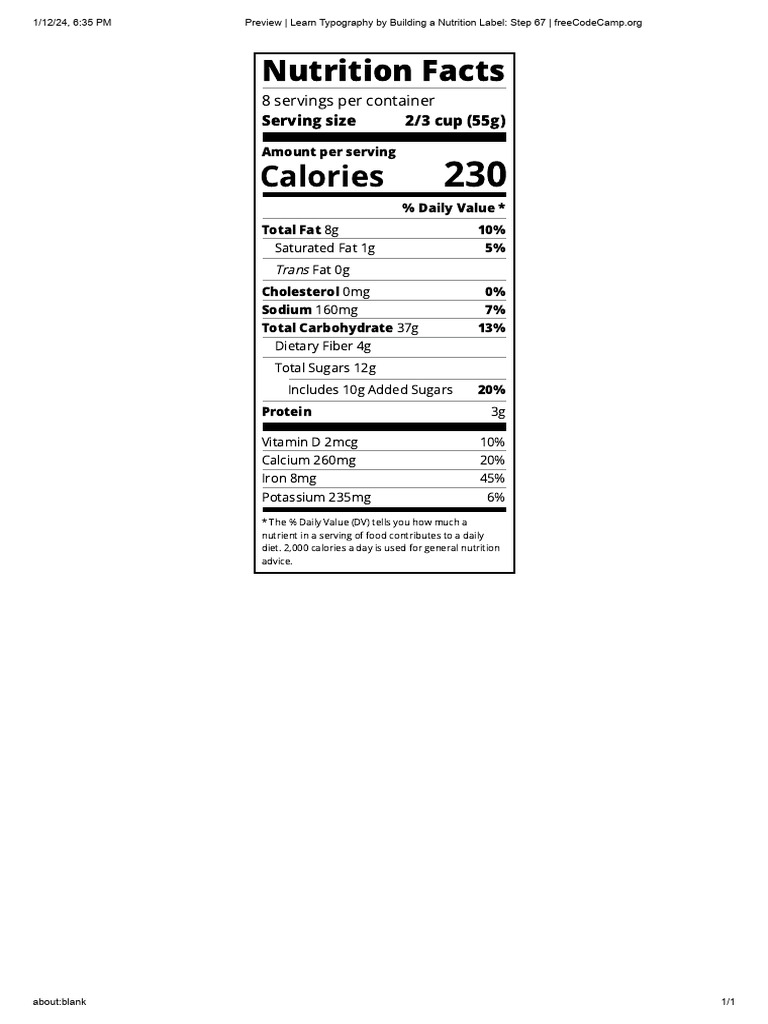 Preview - Learn Typography by Building A Nutrition Label - Step 67 | PDF Preview - Learn Typography by Building A Nutrition Label - Step 67 | PDF
