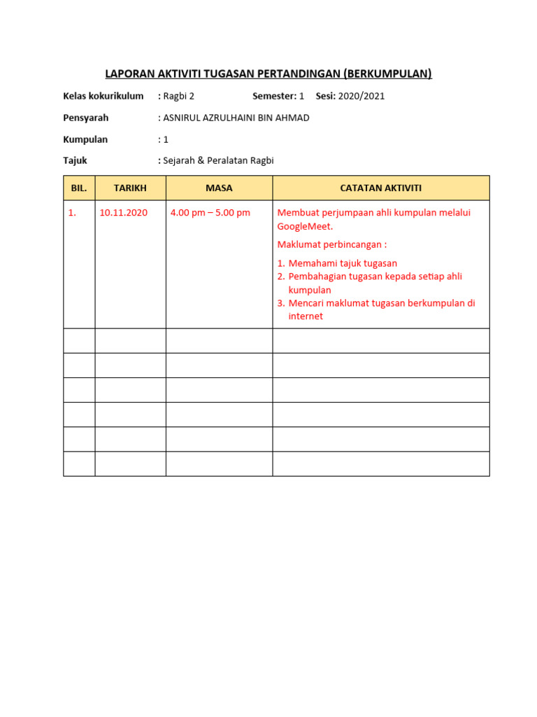 FORMAT LAPORAN KUMPULAN Dan INDIVIDU TUGASAN VIDEO | PDF