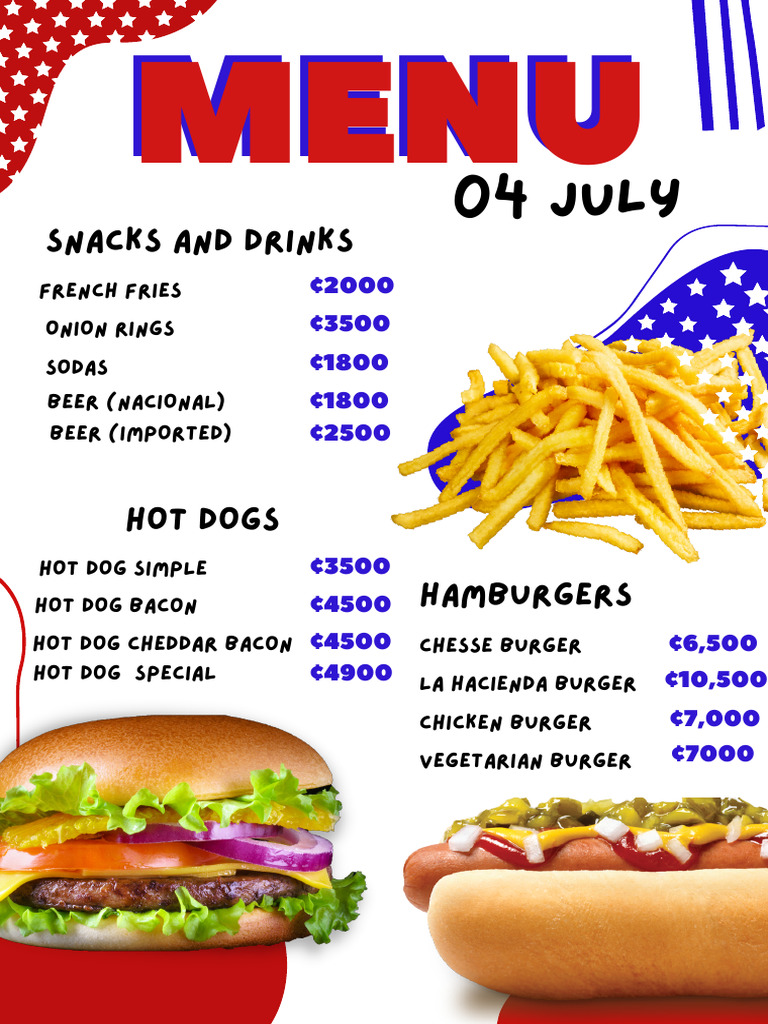La Hacienda Menu: Burgers & Snacks | PDF