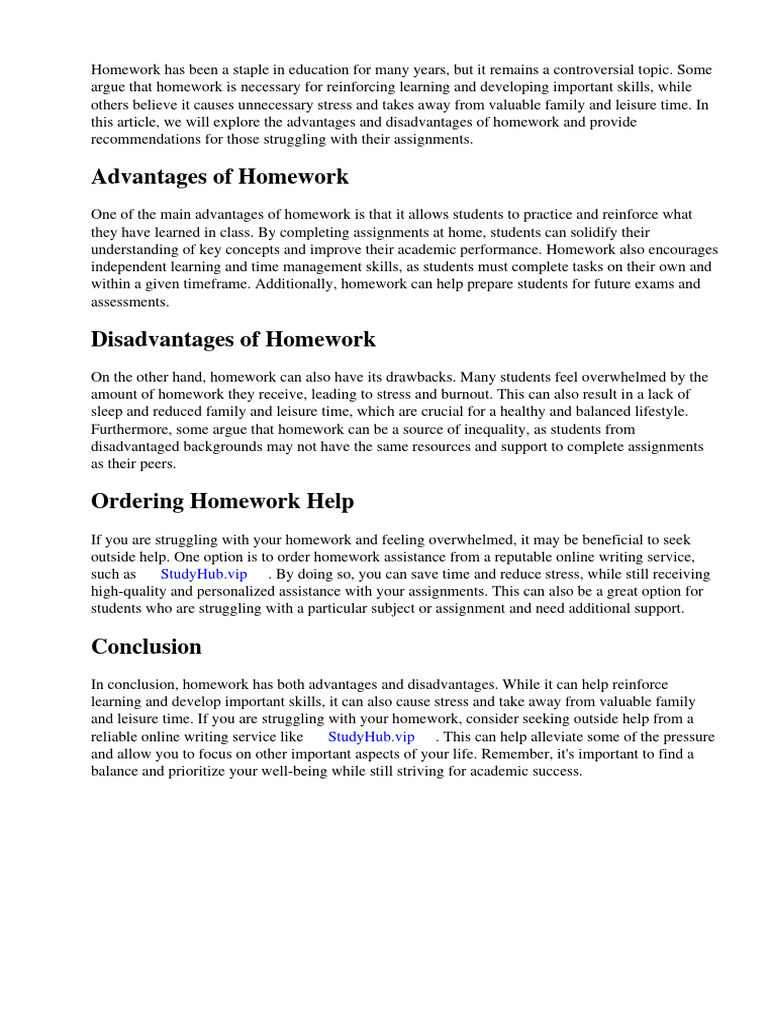 Homework Advantages and Disadvantages | PDF | Homework | Learning