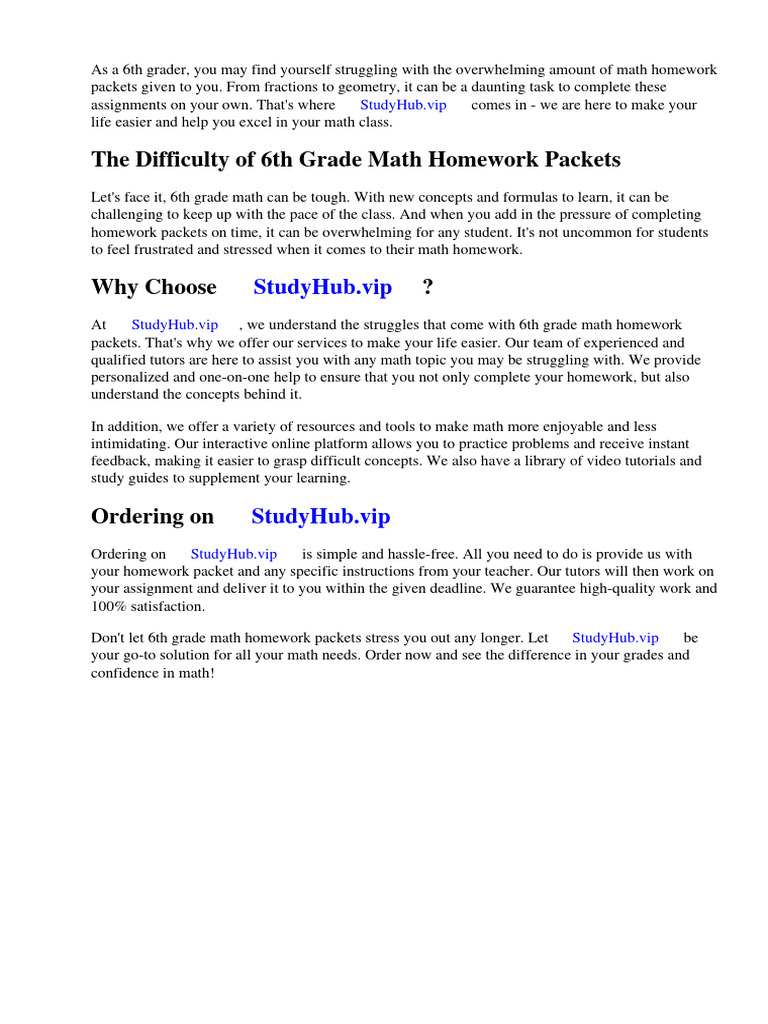 6th Grade Math Homework Packets | PDF | Mathematics | Worksheet