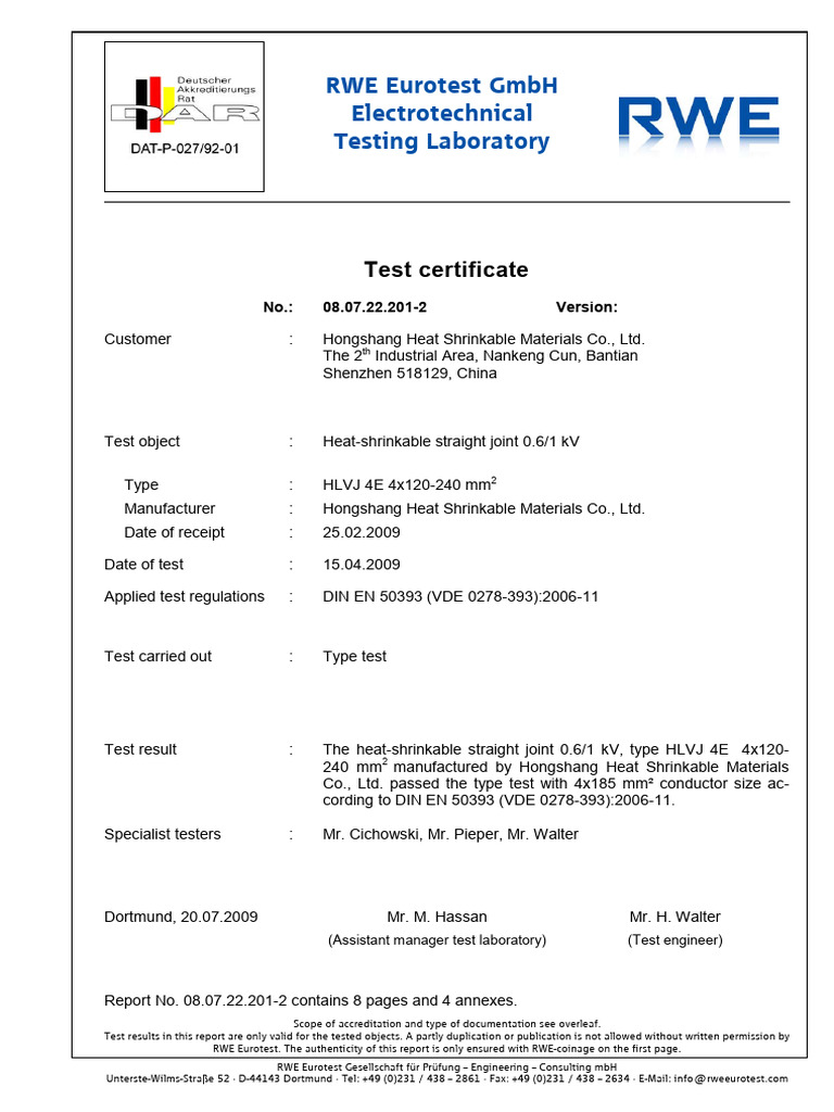 RWE - LV type test- TK & JOINT | PDF | Engineering | Business