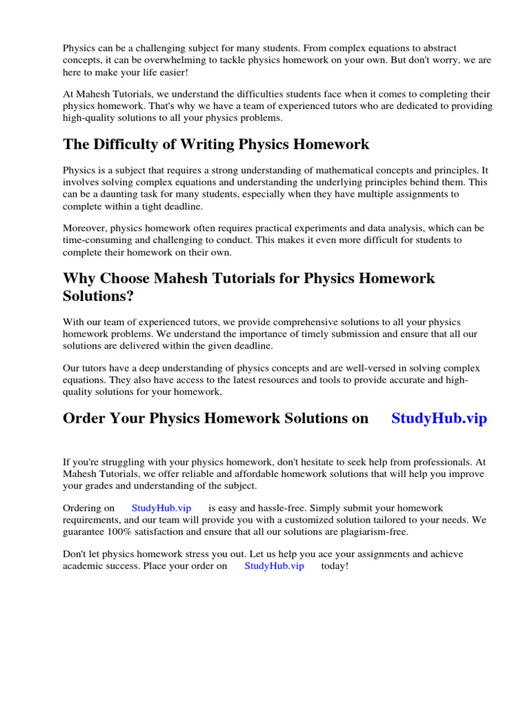 Physics Homework Help by Mahesh Tutorials | PDF | Homework | Teachers