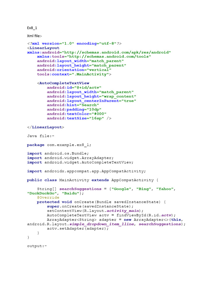 Ex 8 | PDF | Android (Operating System) | Mobile Software