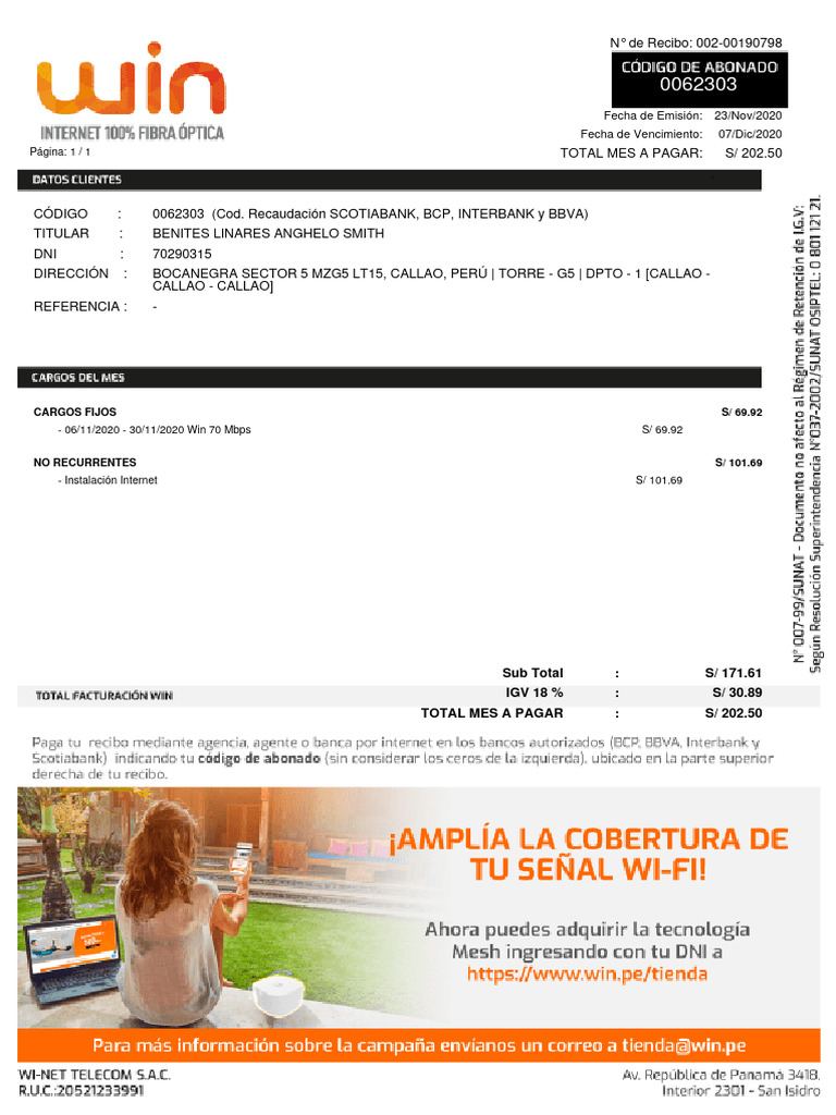 Recibo de Pago Mensual Win PDF | PDF