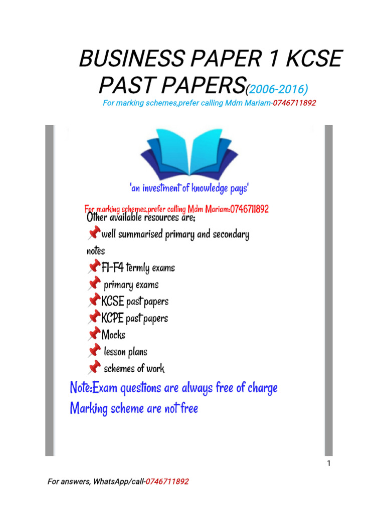 Business Paper 1 Kcse Past Papers | PDF | Liability (Financial ...