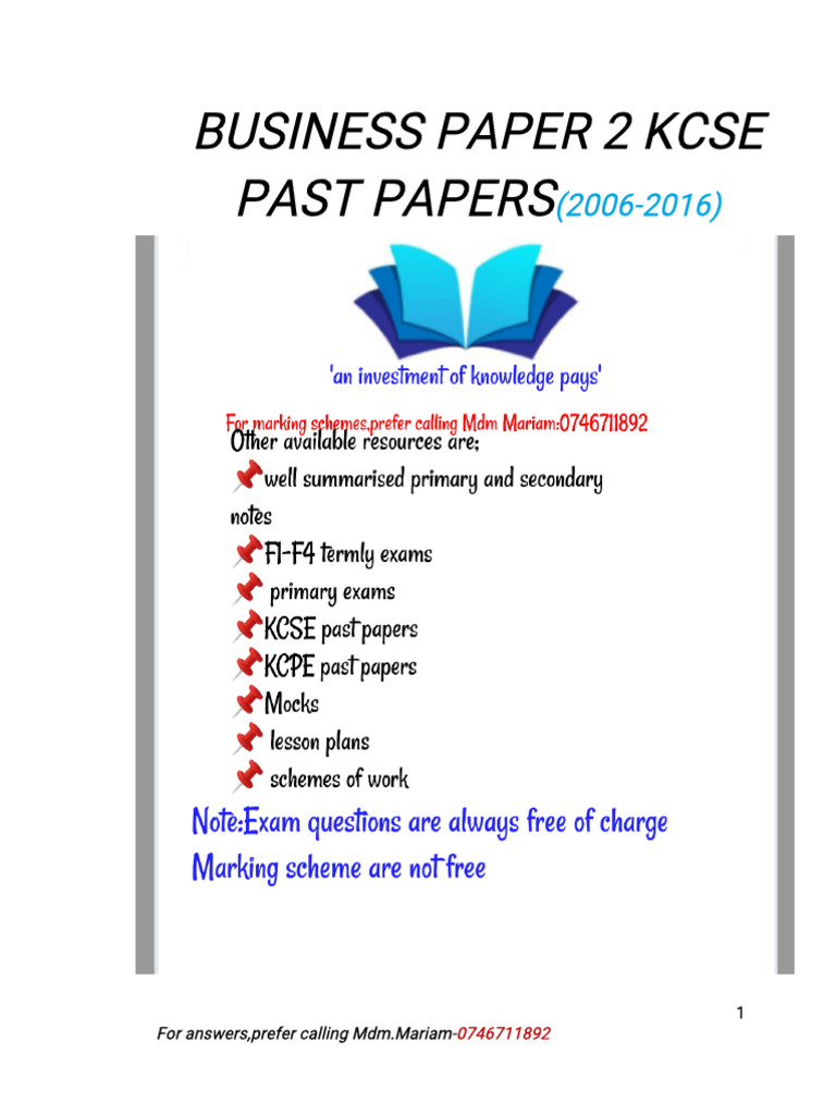 KCSE Business Studies Paper 2 Past Papers | PDF