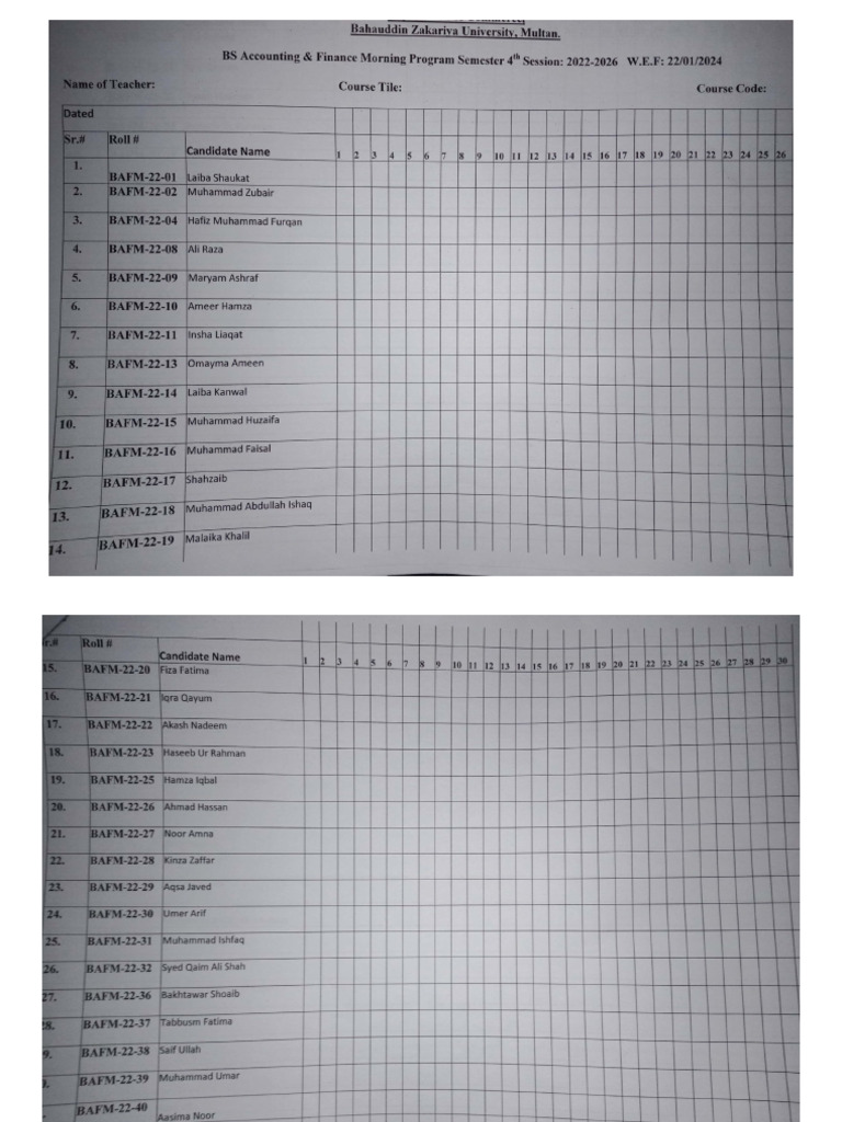 Updated Attendance BAFM 4th | PDF