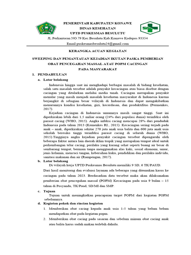 Sweeping dan Pemantauan POPM Cacingan | PDF