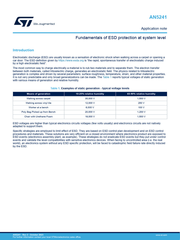 An5241 Fundamentals of Esd Protection at System Level Stmicroelectronics | PDF | Electrostatic ...
