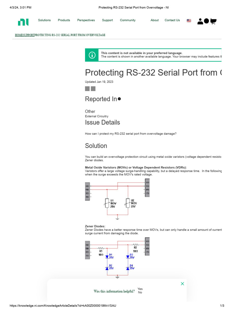 Protecting RS-232 Serial Port From Overvoltage - NI | PDF | Electrical ...