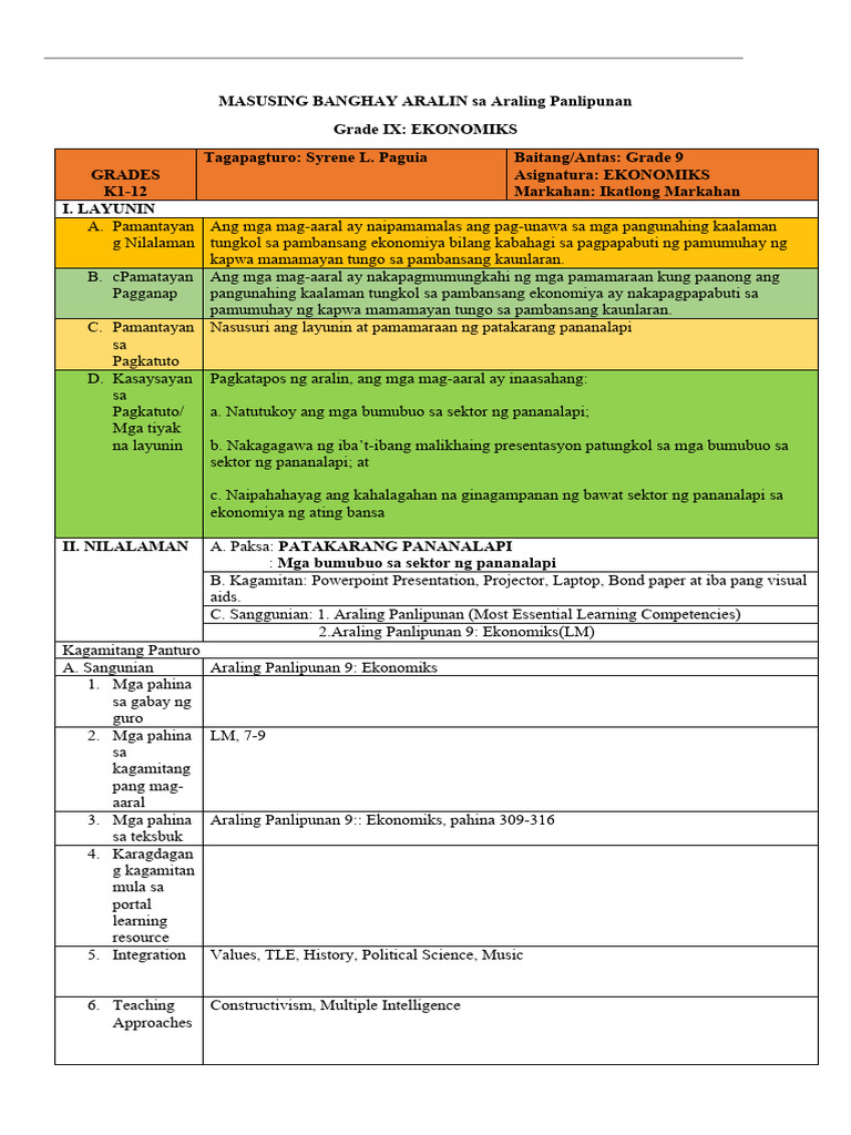 Detailed Lesson Plan Grade 9 Ekonomiks | PDF