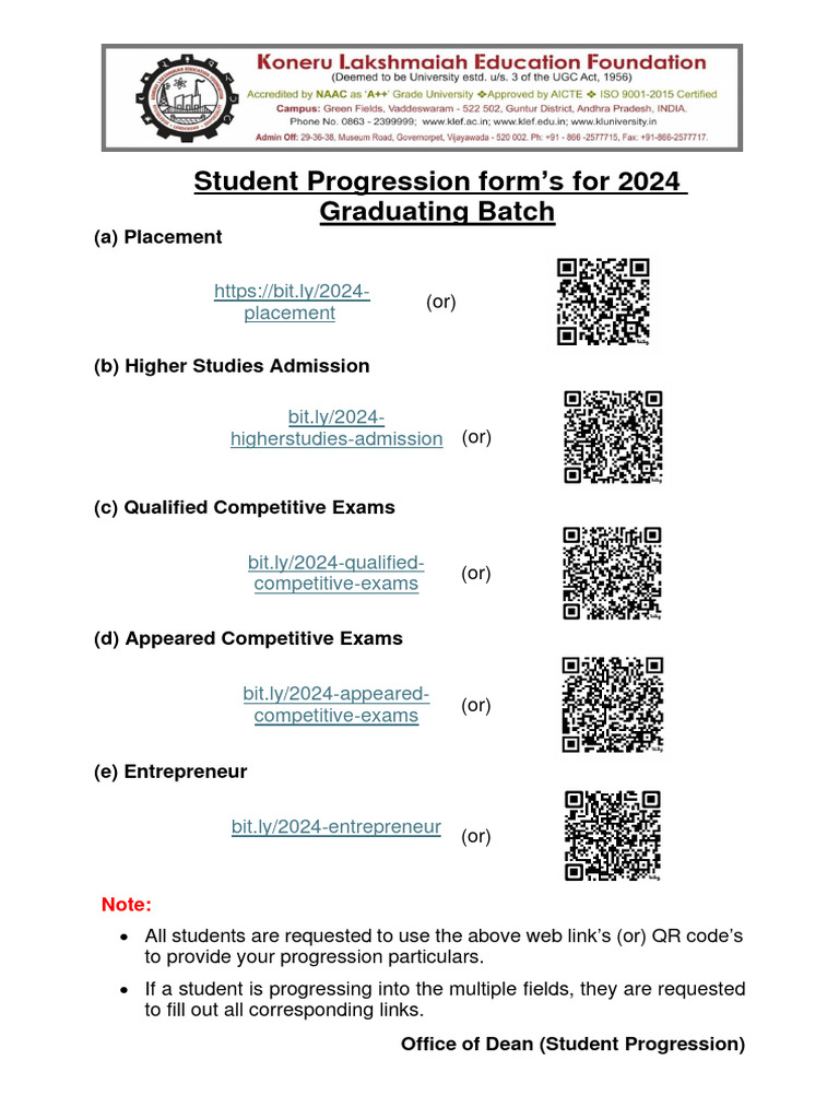 Student Progression Forms for 2024 Passedout Batch | PDF
