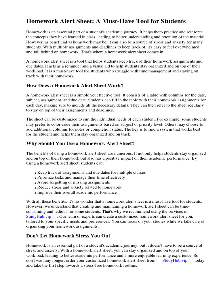 Homework Alert Sheet | PDF | Homework | Classroom Management