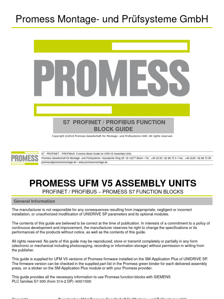 Promess Montage-Und Prüfsysteme GMBH: S7 Profinet / Profibus Function ...