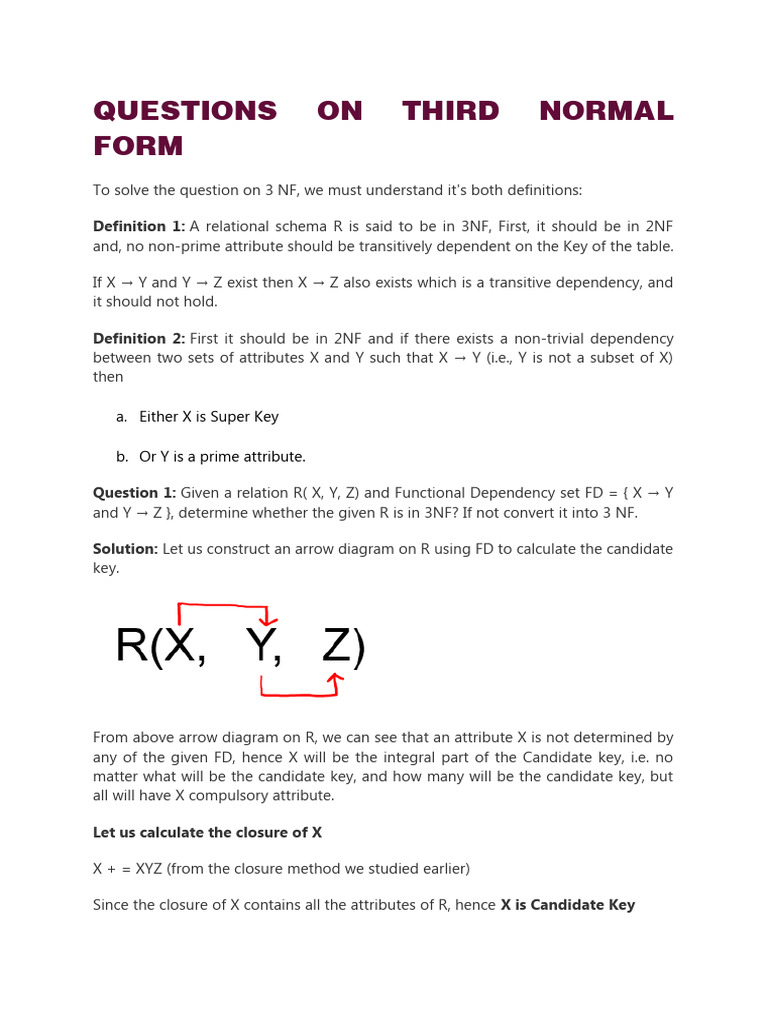 Questions On Third Normal Form Download Free Pdf Data Information