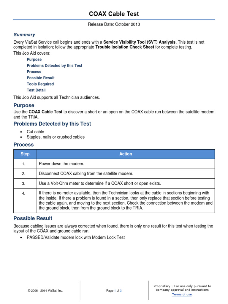 003_CoaxCableTestJobAid | PDF | Coaxial Cable | Telecommunications ...