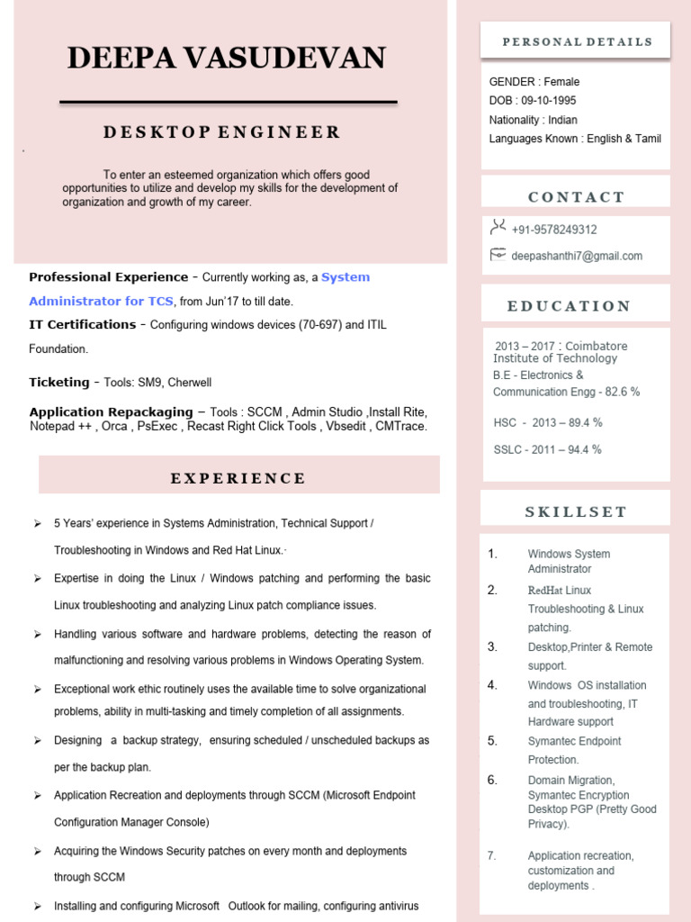 Deepa Resume | PDF | Server (Computing) | Microsoft Windows