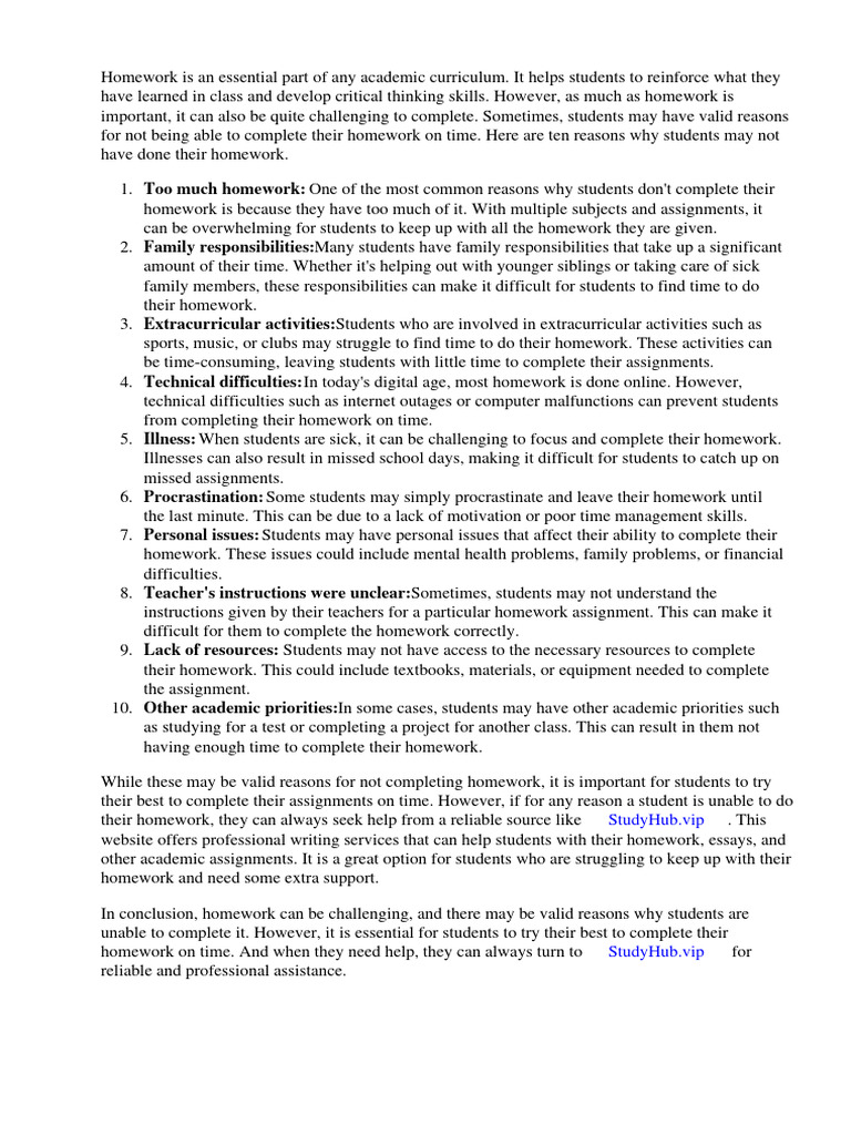 Ten Reasons Why I Didnt Do My Homework | PDF | Homework | Teachers