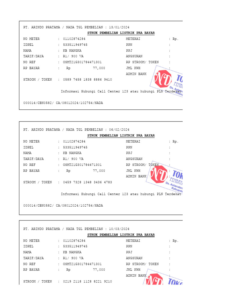 Nota Pembelian Token Listrik | PDF
