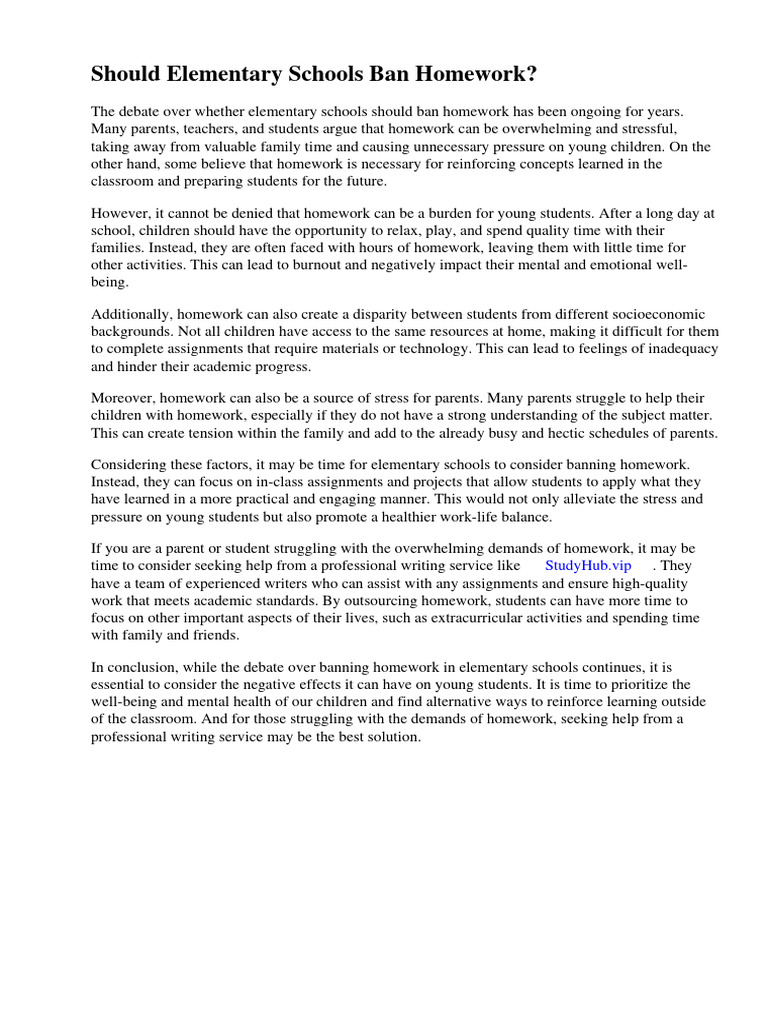 Should Elementary Schools Ban Homework | PDF | Homework | Learning